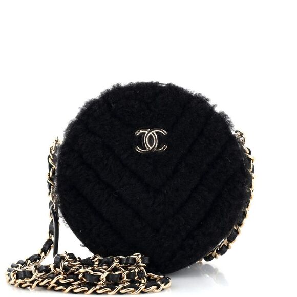 CHANEL | Bags | Chanel Round Clutch With Chain Chevron Shearling Mini ...